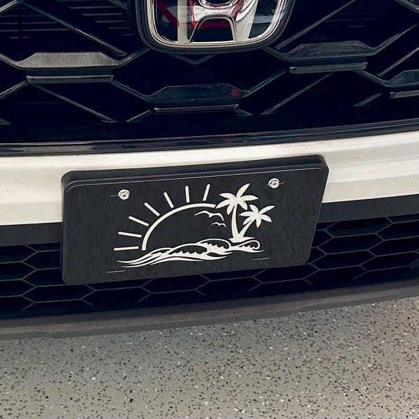 Beach Palm Tree License Plate Car Tag Vanity Front Diamond Etched on ...