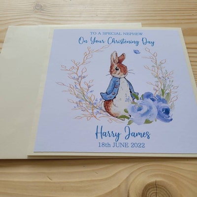 Personalised Peter Rabbit Christening Card, Peter Rabbit, Cute Water ...