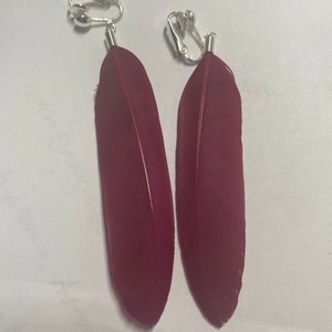 A Pair of Long Red Feather Dangly Clip on Earrings. - Etsy