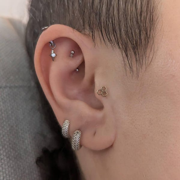 Titanium Vertical Dangle Hidden Helix Piercing, Threaded Flat Back Stud ...