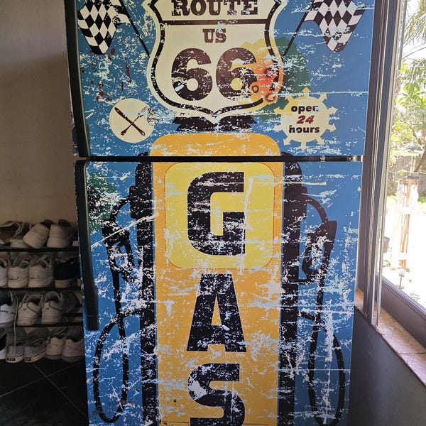 Retro Gas Pump Refrigerator Wrap, Vintage Fridge Wrap Sign Gas Pump ...