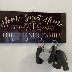 Personalized Key Holder for Wall Custom Key Hanger With Family Name 6 ...