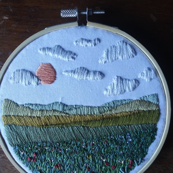 Mini Meadow Embroidery Pattern. DIY Embroidery Craft. Landscape Art ...