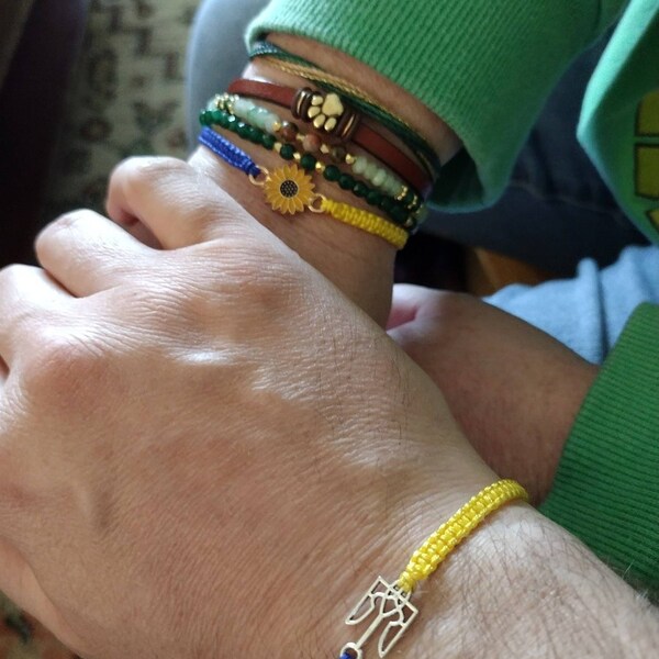Handmade Bracelet With Ukrainian Flag Colors and Trident Charm. Stand ...