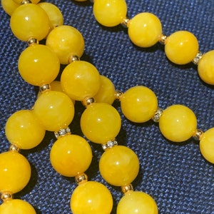 Long Pale Lemon Yellow Jade Chunky Necklace With Golden Accents, Gift ...