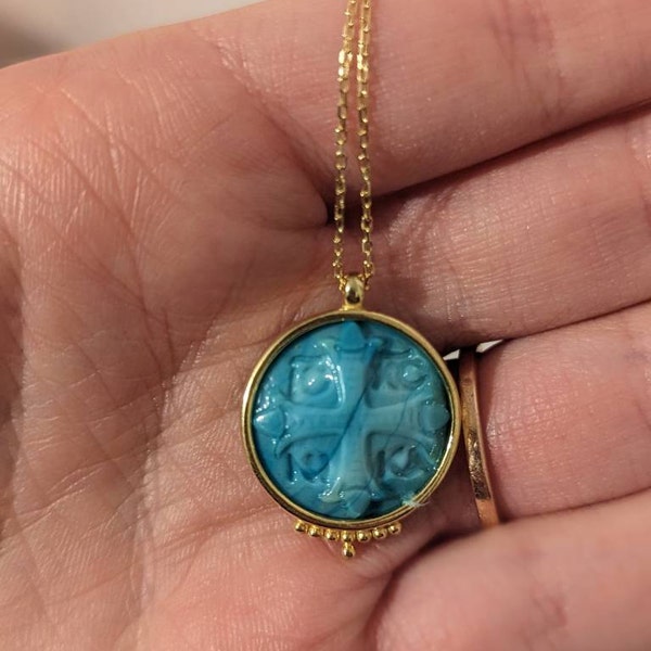 Intaglio Glass Ancient Greek Cross Necklace, Silver Glass Carved Cross ...