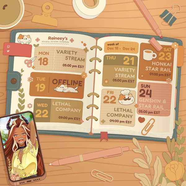 Stream Week Schedule | Cottagecore Stream Schedule | Cute Cat Schedule ...