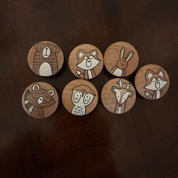 Woodland Forest Critter Nursery Knobs - Hand Painted Boho Bear, Deer, Raccoon, Rabbit, Owl, and ...