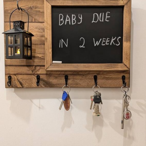 Reclaimed Wood Chalkboard Key Holder, Rustic Farmhouse Decor, Message ...