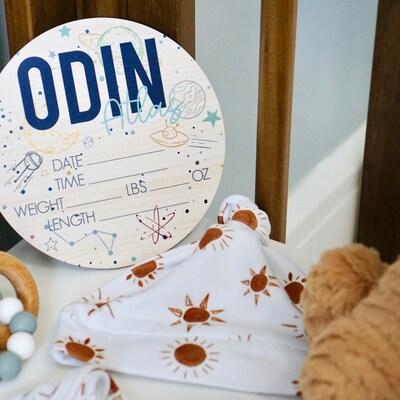 Baby Birth Stat Sign Personalized Birth Announcement Sign Space Theme ...
