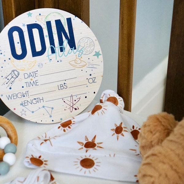 Baby Birth Stat Sign | Personalized Birth Announcement Sign | Space ...