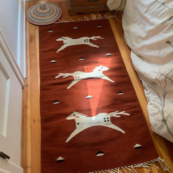 3 Caballitos Rug / Beautiful Pedal-loom Rug From Oaxaca / 100% Merino ...
