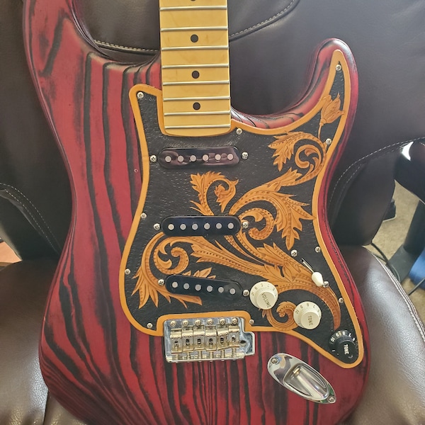 Custom Pickguard for Stratocaster With Tremolo Cover - Leather Unique ...