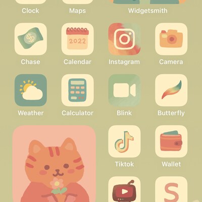 Cute Retro Hand Drawn Ios & Android App Icons Home Screen Set Widgets ...