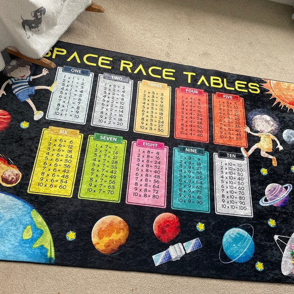 Math Times Tables Space Theme Printed Area Rug • Washable Personalized ...
