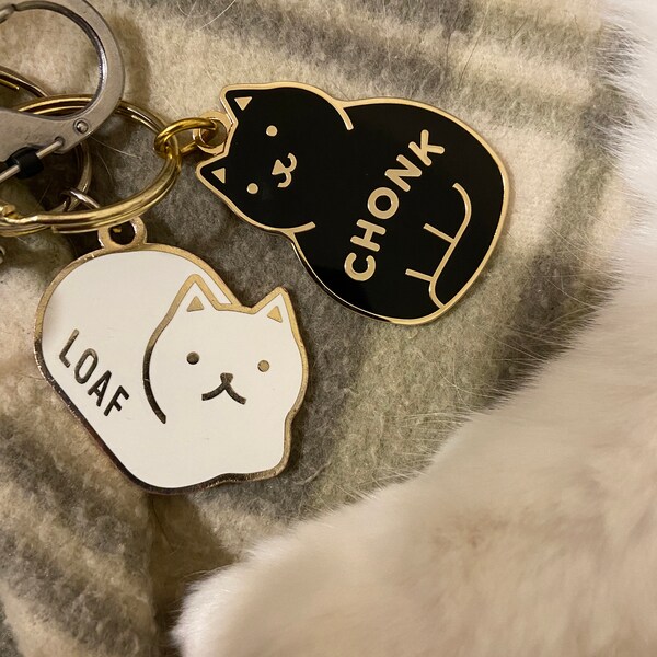 Chonk Enamel Keychain // Gold / Chonker / Chonky Cat / Black Cat ...