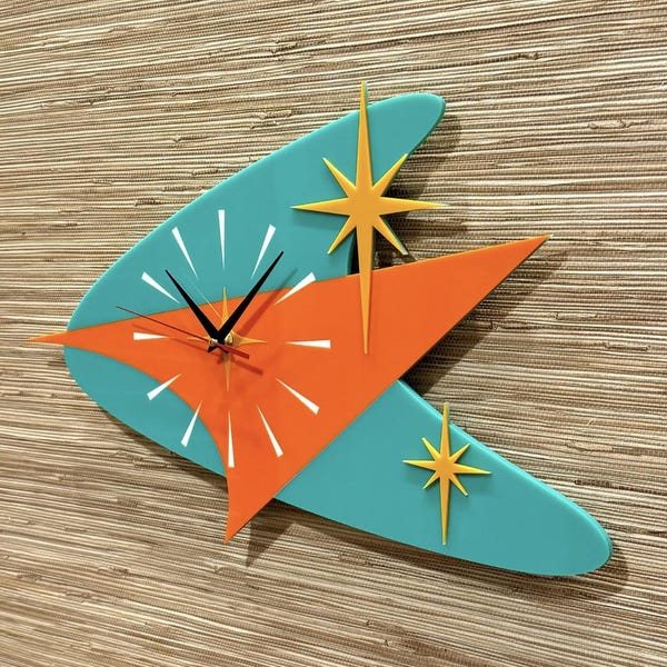 Mid Century Modern "atomic Time" Wall Clock: Retro Boomerang ...