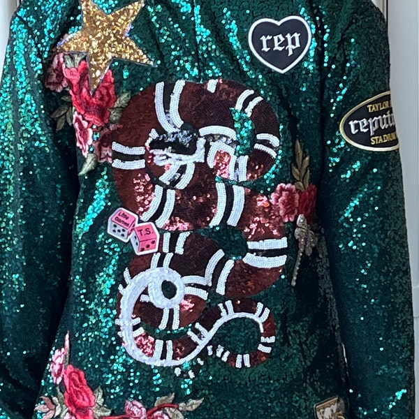 Extra Large Sequins Snake Taylor Reputation Sew-on Patch | Sparkling ...