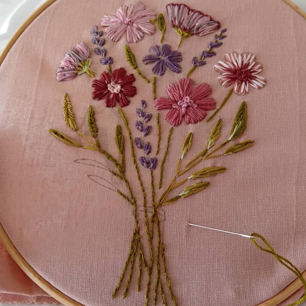 HEAT ERASABLE Pre-printed EMBROIDERY Fabric | Designer Linen | Floral ...