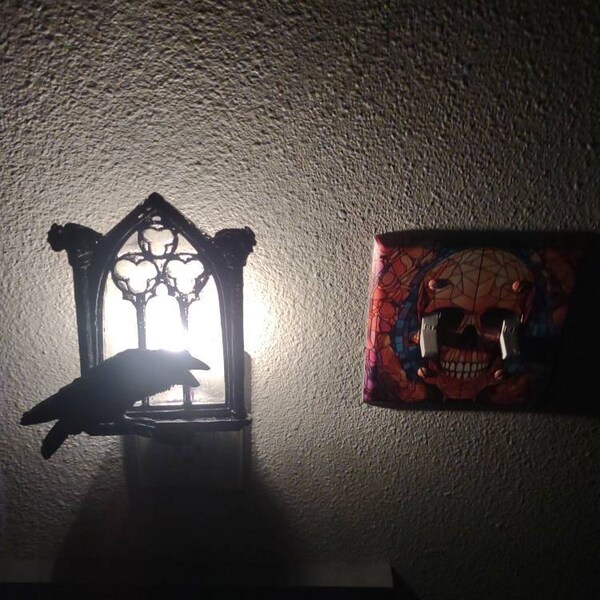 Raven and Window Nightlight, Hand Painted Resin Sculpture | Medieval ...