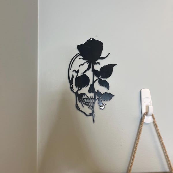Skull With Rose Metal Wall Art With LED Lights, Flower Skull Signs ...