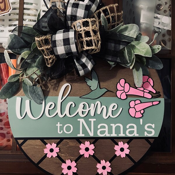 Welcome Hummingbird Flower Sign, Digital Download, Round Door Hanger ...