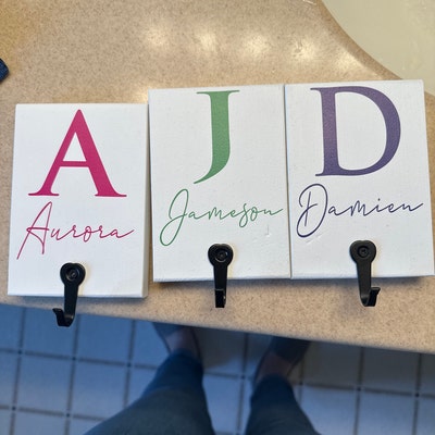 Custom Wood Hook With Name Initial Dog Hook Personalized Towel Hook Kid ...