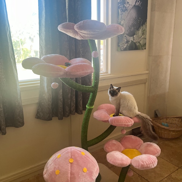 EDEN Wood Floral Cat Tree Tower, Wooden Cat Tower, Modern Cat Climbing ...