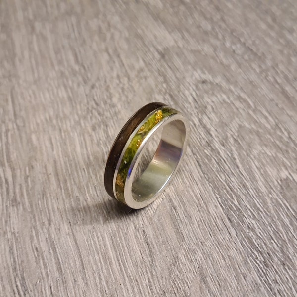 Titanium Wedding Band With Dark Oak, Titanium Ring With Hydrangea Green ...