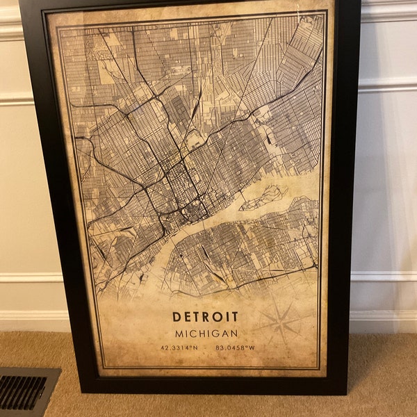 Detroit Vintage Map Print | Detroit Map | Michigan Map Art | Detroit ...