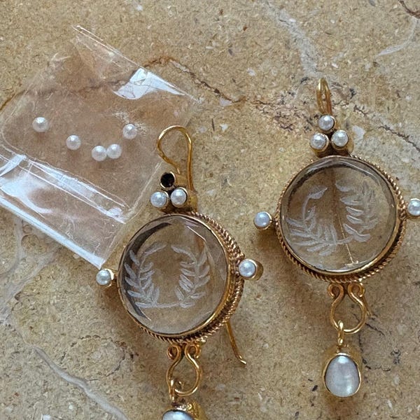 Intaglio Earrings, Blue Earrings, Laurel Wreath Design, Victorian ...