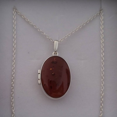 Baltic Amber Locket Necklace, Sterling Silver Locket Pendant, Photo ...
