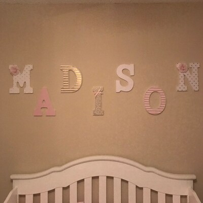 Pink and Gold Girls Nursery Letters, Gold Nursery Decor, Pink and White ...