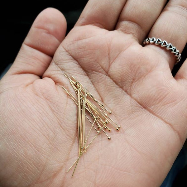 50 Pcs: 14K Gold Filled Ball End Head Pin, 1 Inch Long, 26 Gauge, With ...