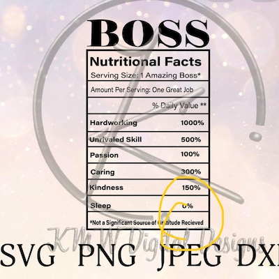 Boss Nutritional Label SVG PNG JPEG Dxf - Etsy