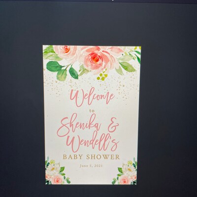 Pink Gold Floral Editable Welcome Sign, Blush Gold Baby Shower Sign ...