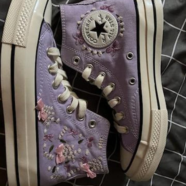 Embroidered Converse, Flower Embroidered Shoes Custom, Lavender ...