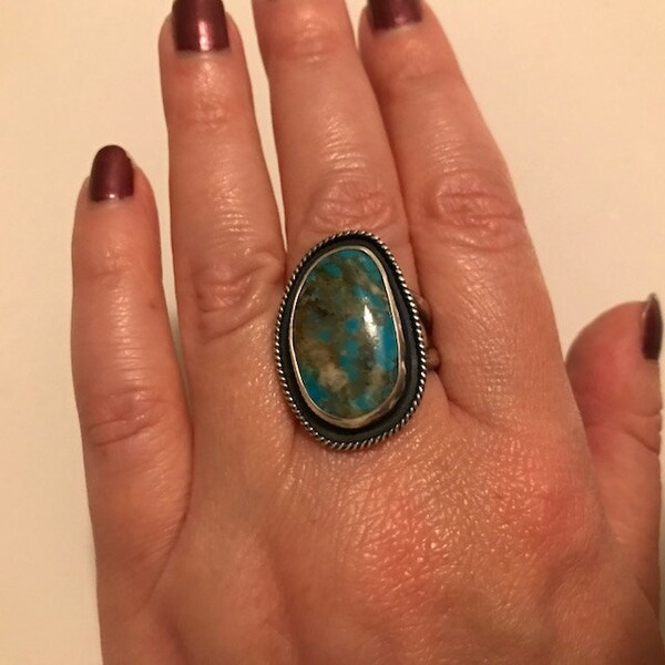 Royston Boulder/ribbon Turquoise Handcrafted Sterling Silver Ring Size ...