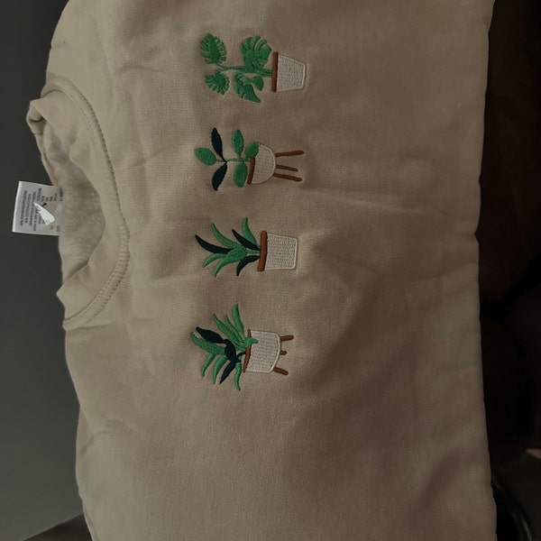 Embroidered Plant Sweatshirt, Green Plant Pots Aesthetic Nature ...