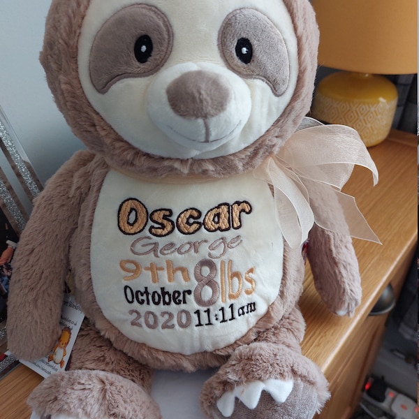 Personalised Embroidered Sloth Teddy From Cubbies With Bespoke Message ...