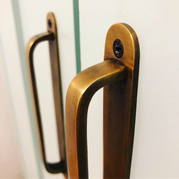 Flat Bar D Shaped Brass Drawer Handles. Backplate Drawer Pulls to Cover ...