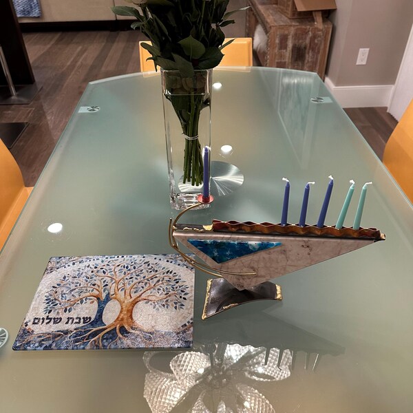 Challah Board – Shabbos Shabbat Tray With Shalom Hebrew, Tempered Glass ...