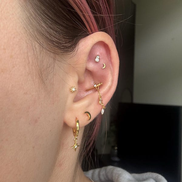 Triple Stack Conch Clicker, Gem Smooth Bead, G23 Titanium Conch, Gold Conch Hoop, Conch Earrings ...