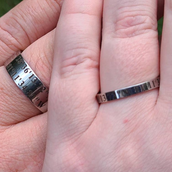 Latitude Longitude Stacking Ring, 3mm Engraved Coordinates Ring ...