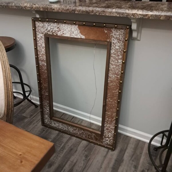 Custom Cowhide Mirror Rustic Western Unique Farmhouse Cow Hide Wall ...