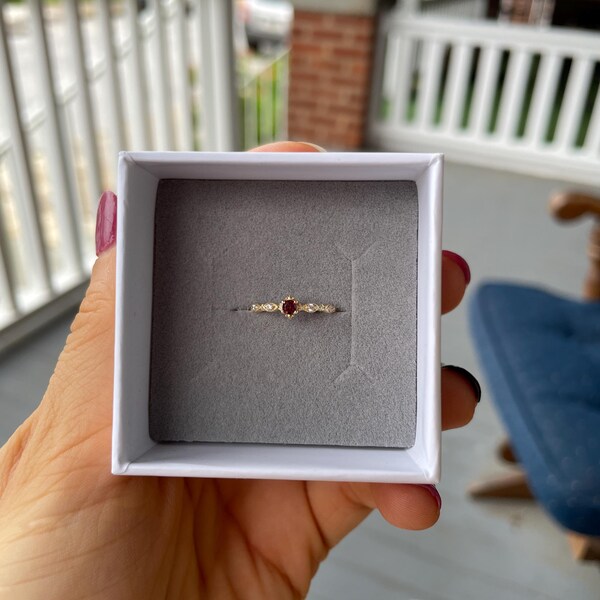 Rose Gold Tiny & Dainty Victorian Style Garnet Engagement Ring, Womens ...
