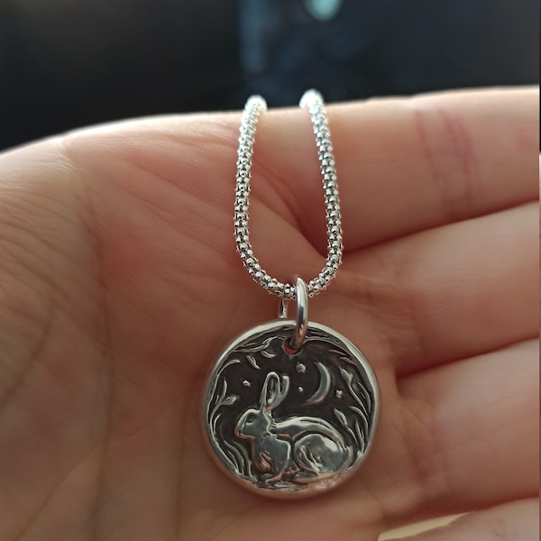 Personalized Fine Silver Rabbit Pendant, Listen to the Moon Mini, Hares ...