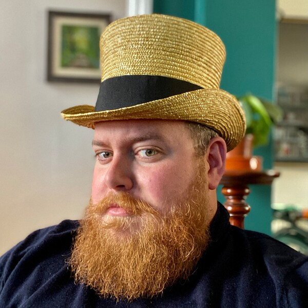 Straw Top Hat, Straw Topper Hat, Edwardian Straw Hat, Mad Hatter Hat ...