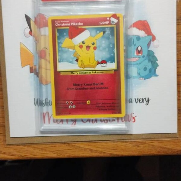 Pikachu Christmas Pokemon Card Personalised - in a Graded Case ...