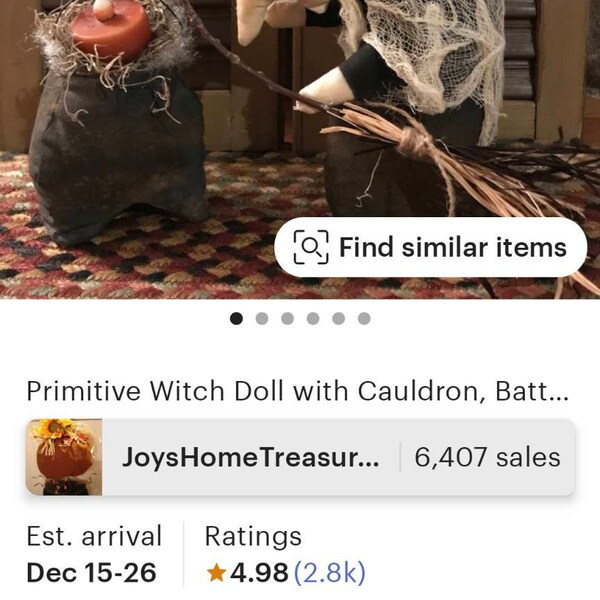 Primitive Witch Doll With Cauldron, Battery Operated Tealight, Handmade ...
